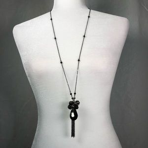 Jewelry | Long Drop Necklace With Beads Black | Poshmark